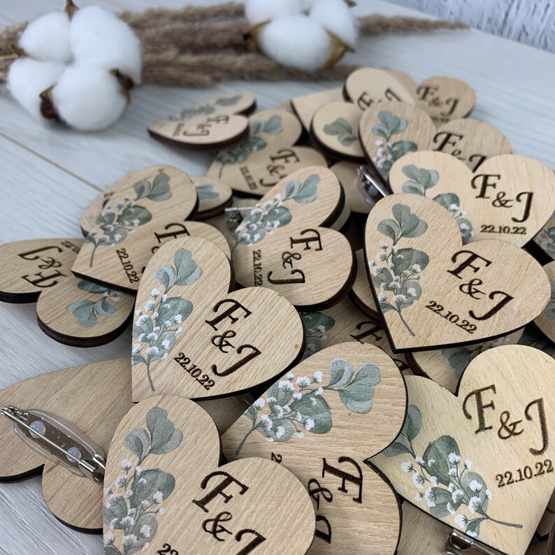 Personalized Wedding Pins for Guests Name Tags Wood Heart - Etsy