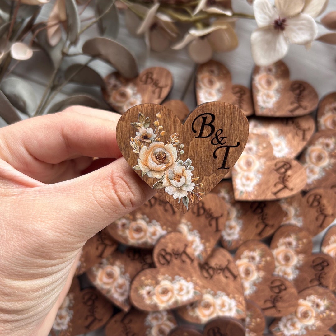 Heart Shaped Guest Tags, Save the Date Favor, Wooden Name Badge ...