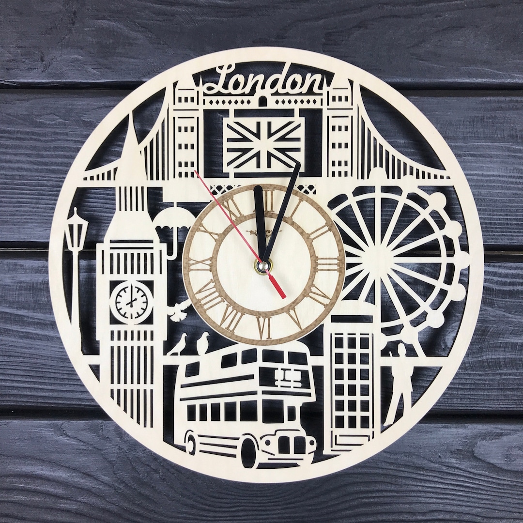London Wall Clock Wood Home London Decor Hanging London Gift for Men ...