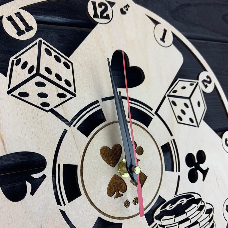 Poker Cards Wood Clock, Casino Wall Decor, Poker Player Gift, Game Room ...