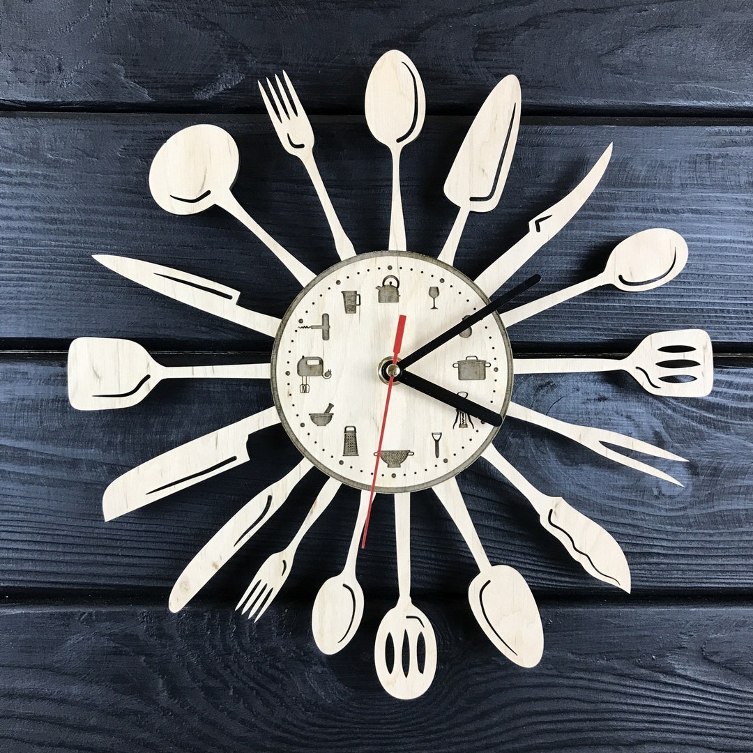 Kitchen Cutlery Wall Clock Gift for Men Women 5th Anniversary Gift ...