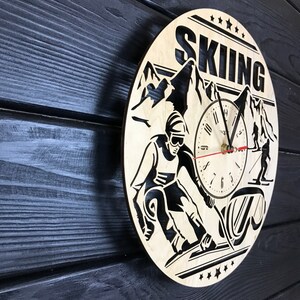 Skiing Wall Clock Wood Gift for Men Women 5th Anniversary Gift ...