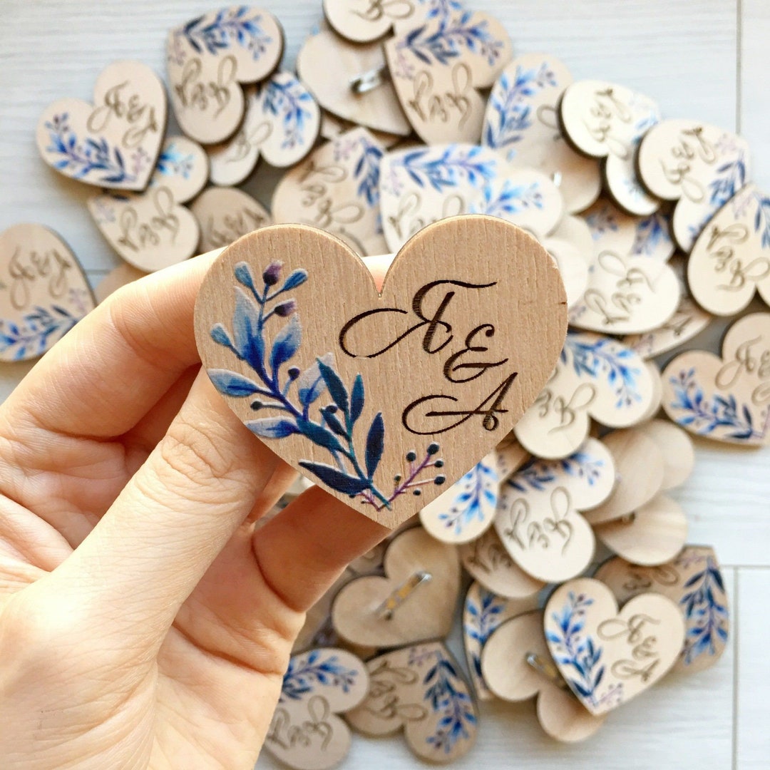 Personalized Wooden Heart Pin, Wedding Favors for Guests, Custom Name ...