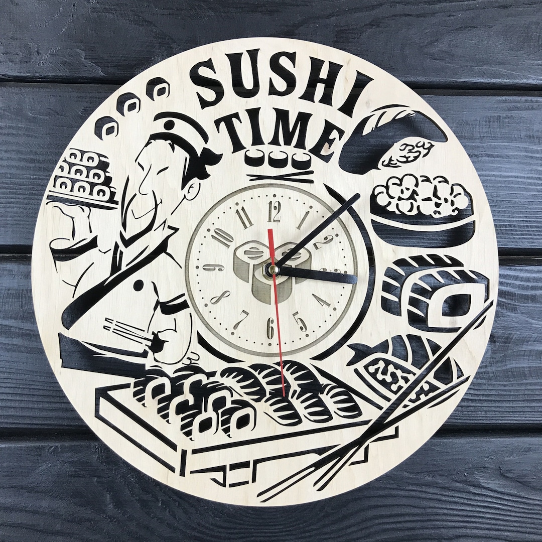 Sushi Wood Wall Clock, Sushi Lover Gift, Laser Cut Personalized Clock ...