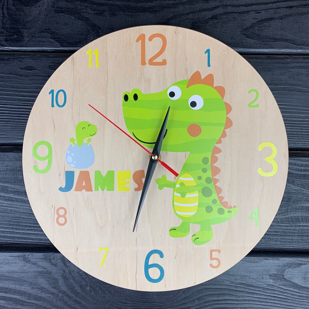 Dino Clock for Kids Room Nursery Wall Clocks 1st Birthday Gift for Boy ...