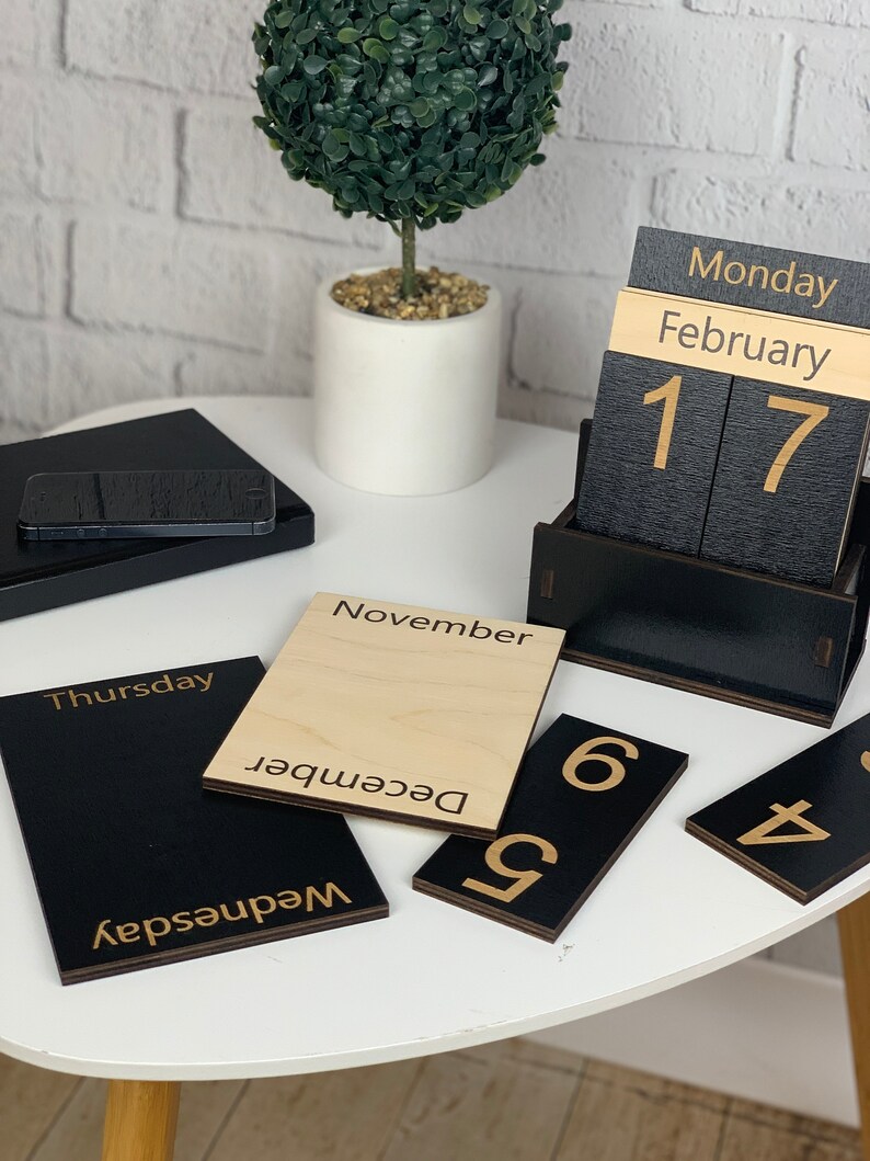 Wooden Perpetual Desk Calendar for Office Desk Block Calendar - Etsy