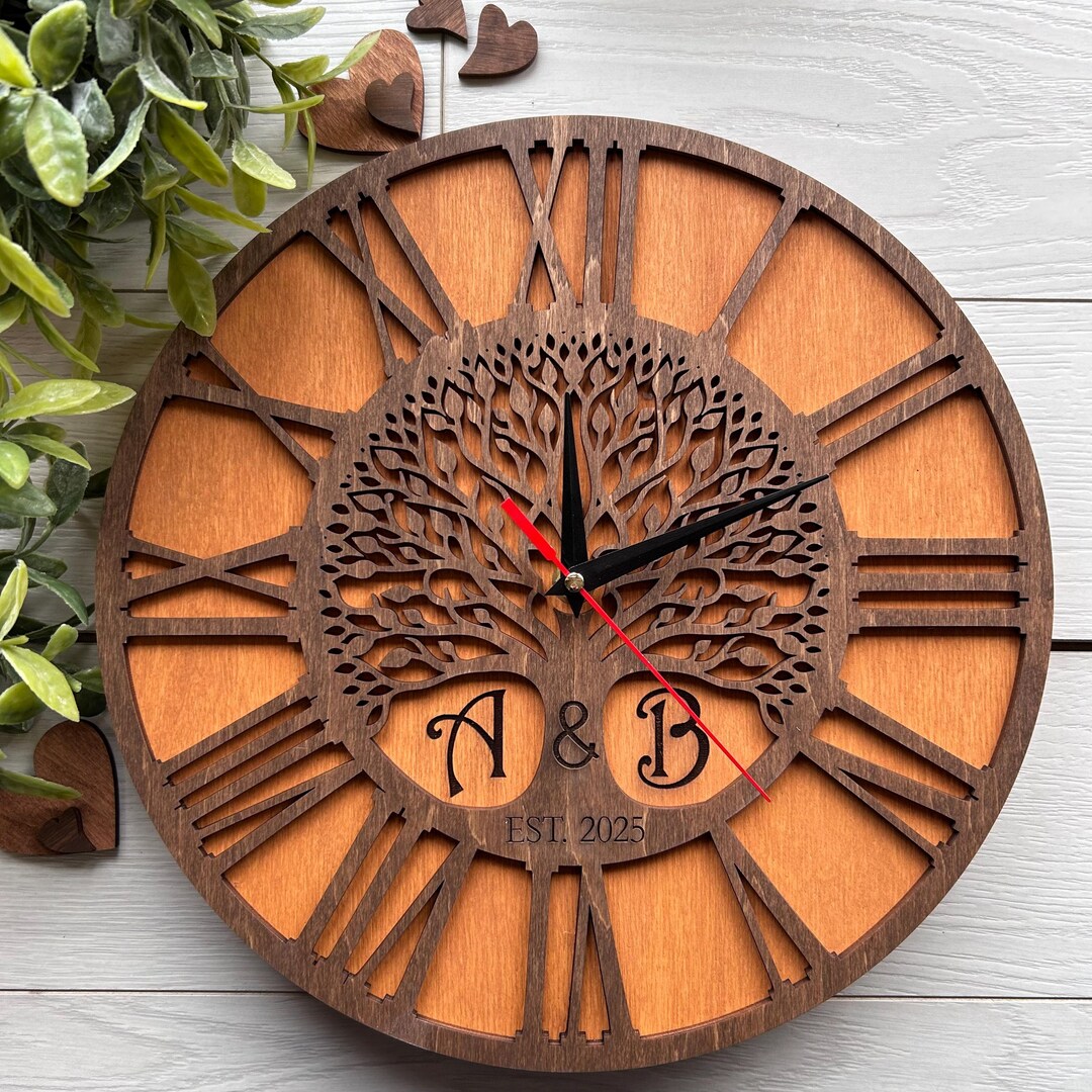 Modern Round Wall Clock, Office Wall Decor, Wood Wall Clock, Custom ...