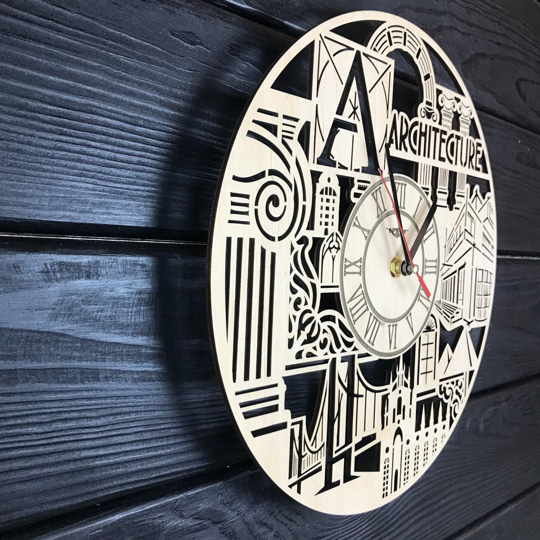 Architecture Wall Clock Wood Gift for Men Women 5th Anniversary Gift ...