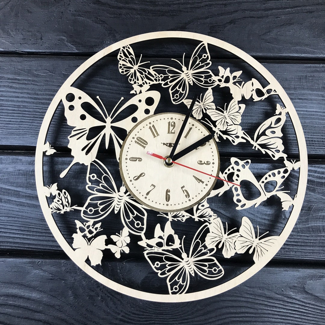 Custom Wood Butterfly Clock, Custom Wood Clock, Wall Wooden Decor ...