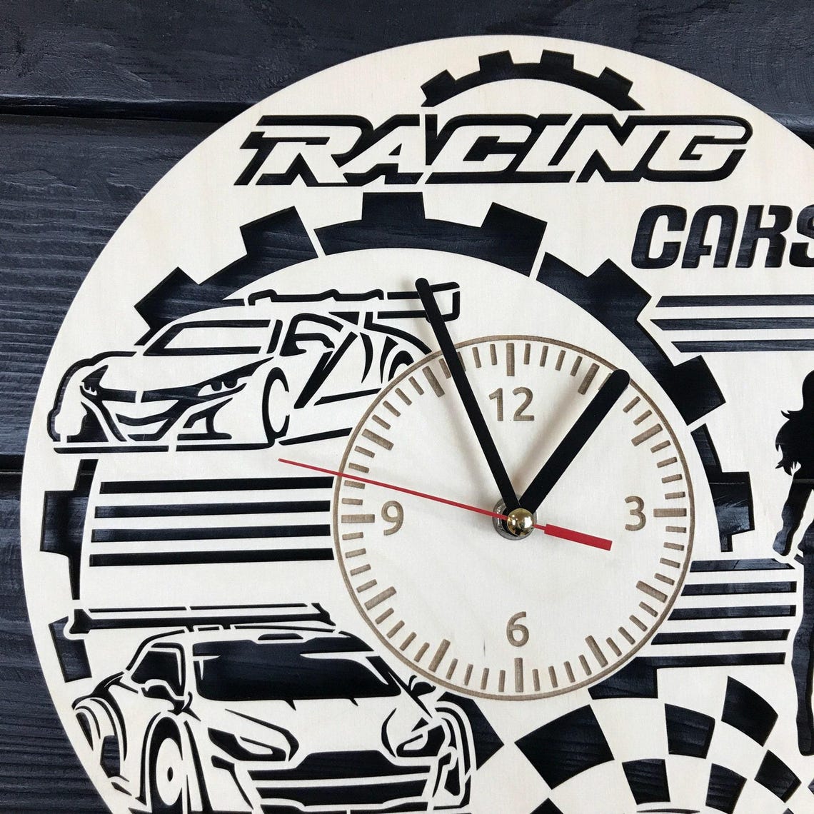 Racing Cars Wall Clock Gift for Men Women 5th Anniversary Gift ...