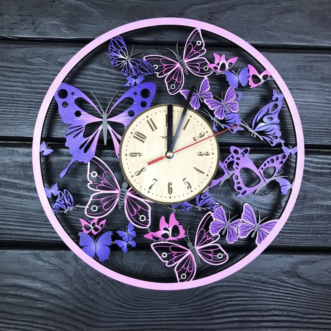 Butterfly Wall Clock, Pink Nursery Clock, Engraved Butterflies Sign ...