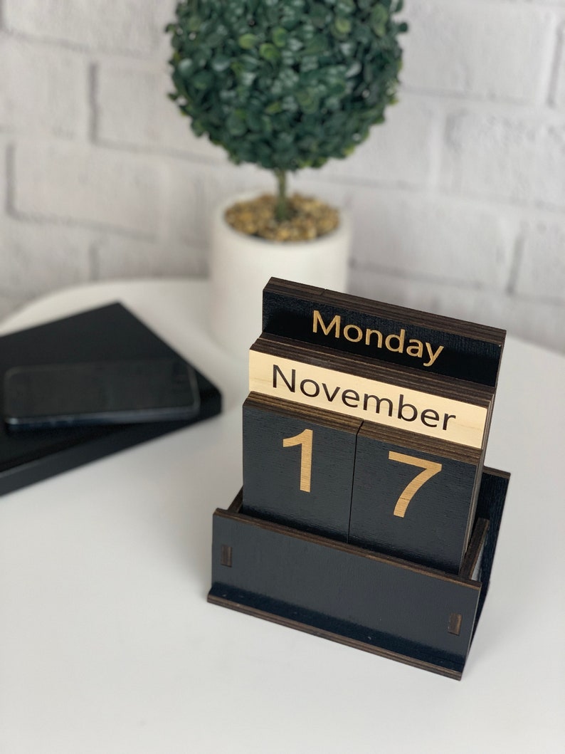 Wooden Perpetual Desk Calendar for Office Desk Block Calendar - Etsy