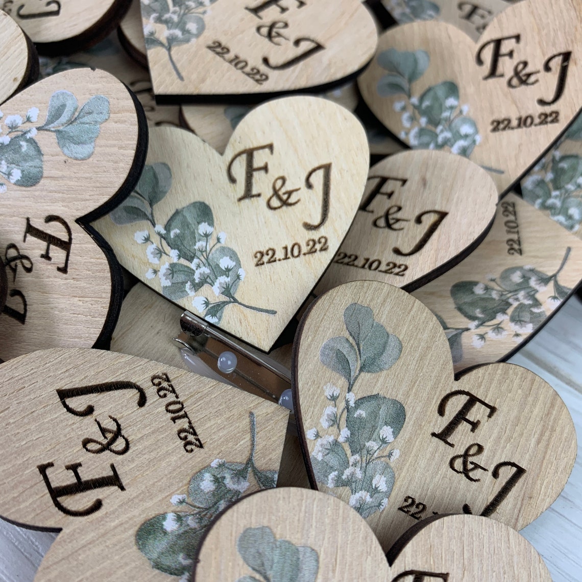 Personalized Wedding Pins for Guests Name Tags Wood Heart - Etsy