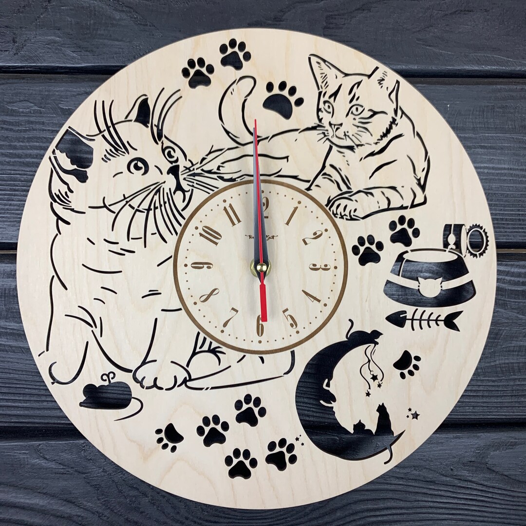 Сat Wall Clock, Cat Wall Art, Nursery Clock, Kids Clock, Cat Lovers ...