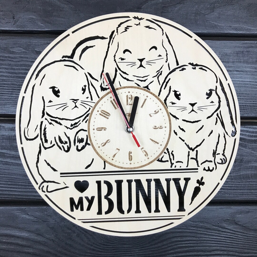 Bunny Wall Clock Gift for Men Women 5th Anniversary Gift Personalize ...