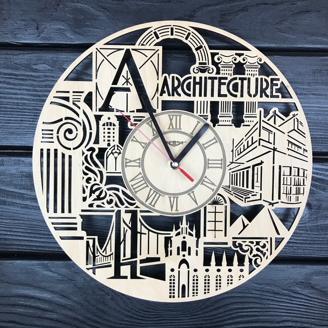 Architecture Wall Clock Wood Gift for Men Women 5th Anniversary Gift ...
