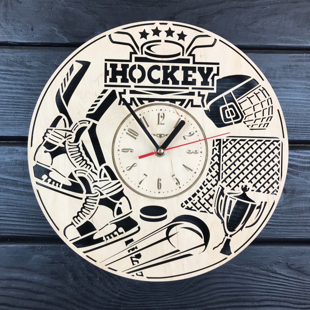Custom Wooden Hockey Wall Clock, Wooden Clock Gift for Son, Holiday ...