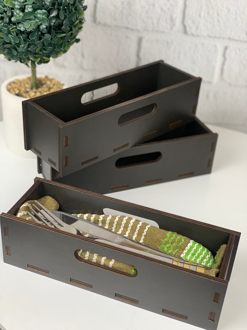 Cutlery Holder Wood Box for Cutlery Organizer Kitchen Storage - Etsy