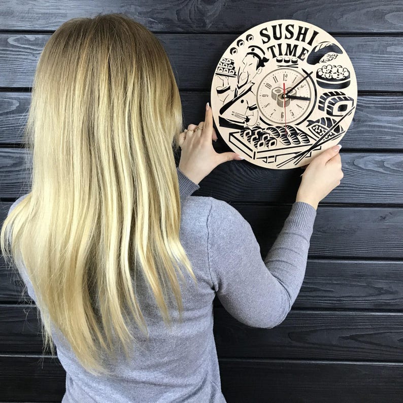 Sushi Wood Wall Clock, Sushi Lover Gift, Laser Cut Personalized Clock ...