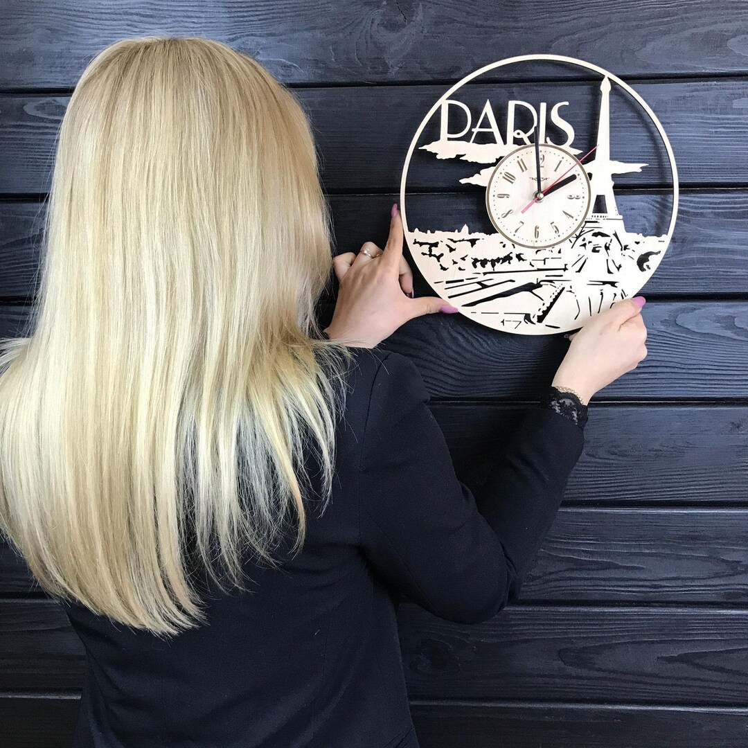 Eiffel Tower Wall Clock – Custom Wood Paris Clock, Personalized Gift ...