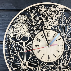 Flower Wall Clock, Wooden Wal Clock, Rustic Wall Clock, Flower Wall ...