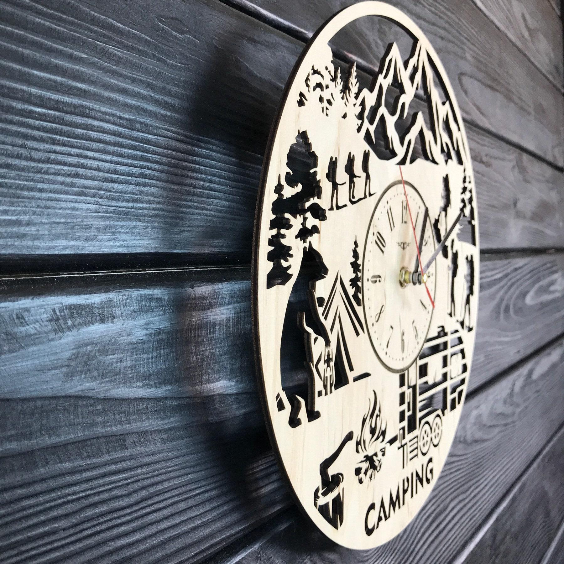 Adventure Wooden Wall Clock, Camping Wall Clock Gift, Living Room Decor ...