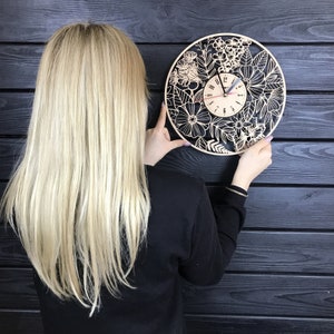 Flower Wall Clock, Wooden Wal Clock, Rustic Wall Clock, Flower Wall ...