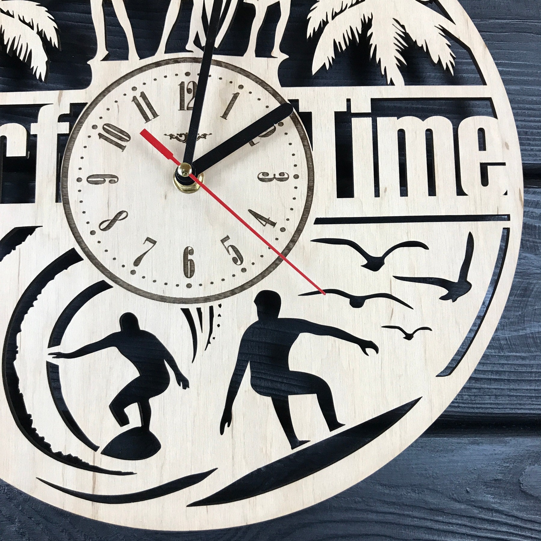 Surfing Wall Clock Wood Gift for Men Women 5th Anniversary Gift ...
