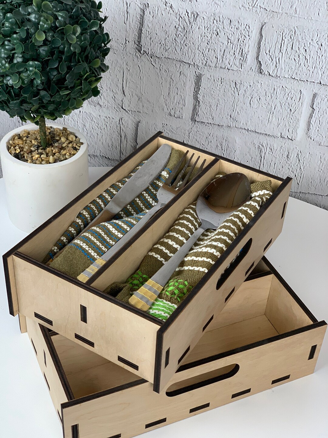 Custom Wooden Cutlery Organizer, Handmade Cutlery Box, Kitchen Decor ...