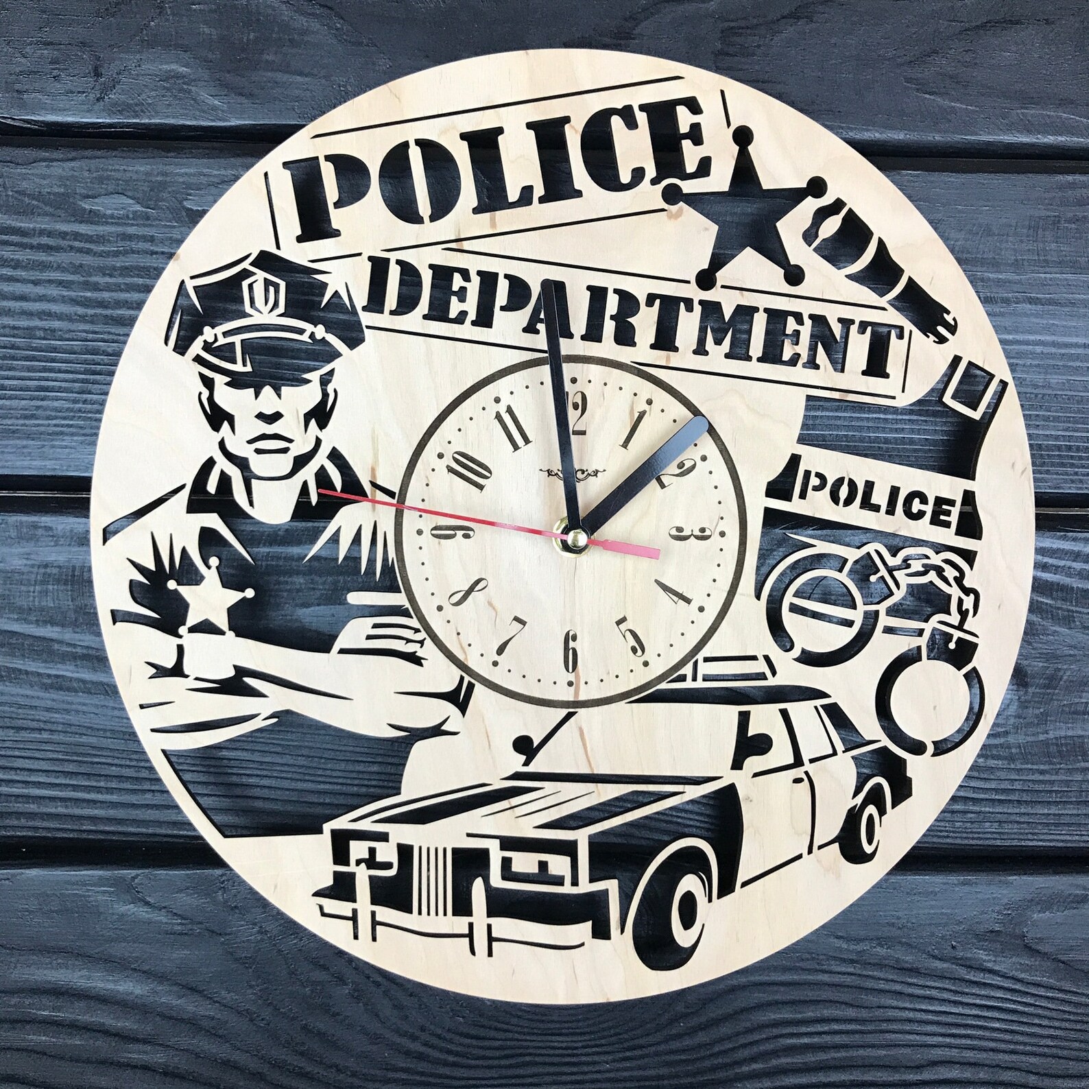 Police Wall Clock Wood Gift for Policeman 5th Anniversary Gift - Etsy