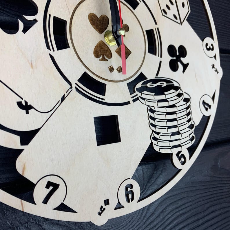 Poker Cards Wood Clock, Casino Wall Decor, Poker Player Gift, Game Room ...