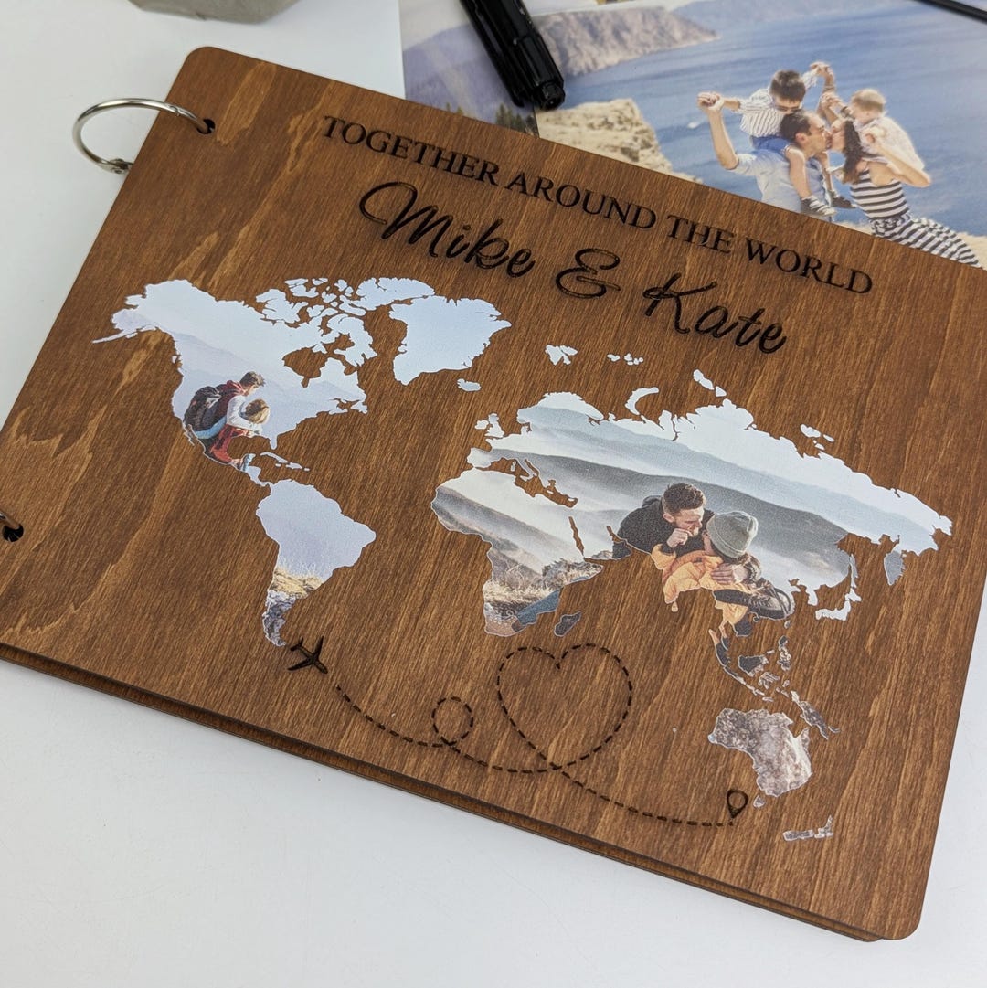 Travel Scrapbook & 4x6 Photo Album: World Map Adventure Book, Guest ...
