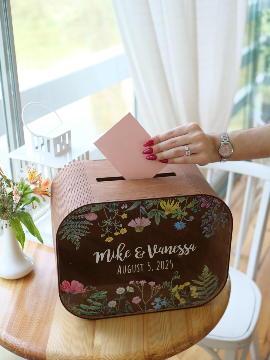 Wildflower Wood Card Box, Card Box for Wedding, Personalized Wood Card ...