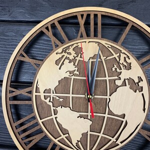 World Map Wall Clock Wood Office World Map Hanging Poster Globe Gift ...