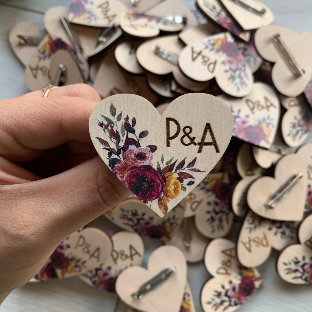 Personalized Wedding Boutonnieres, Custom Name Heart Brooch, Wedding ...