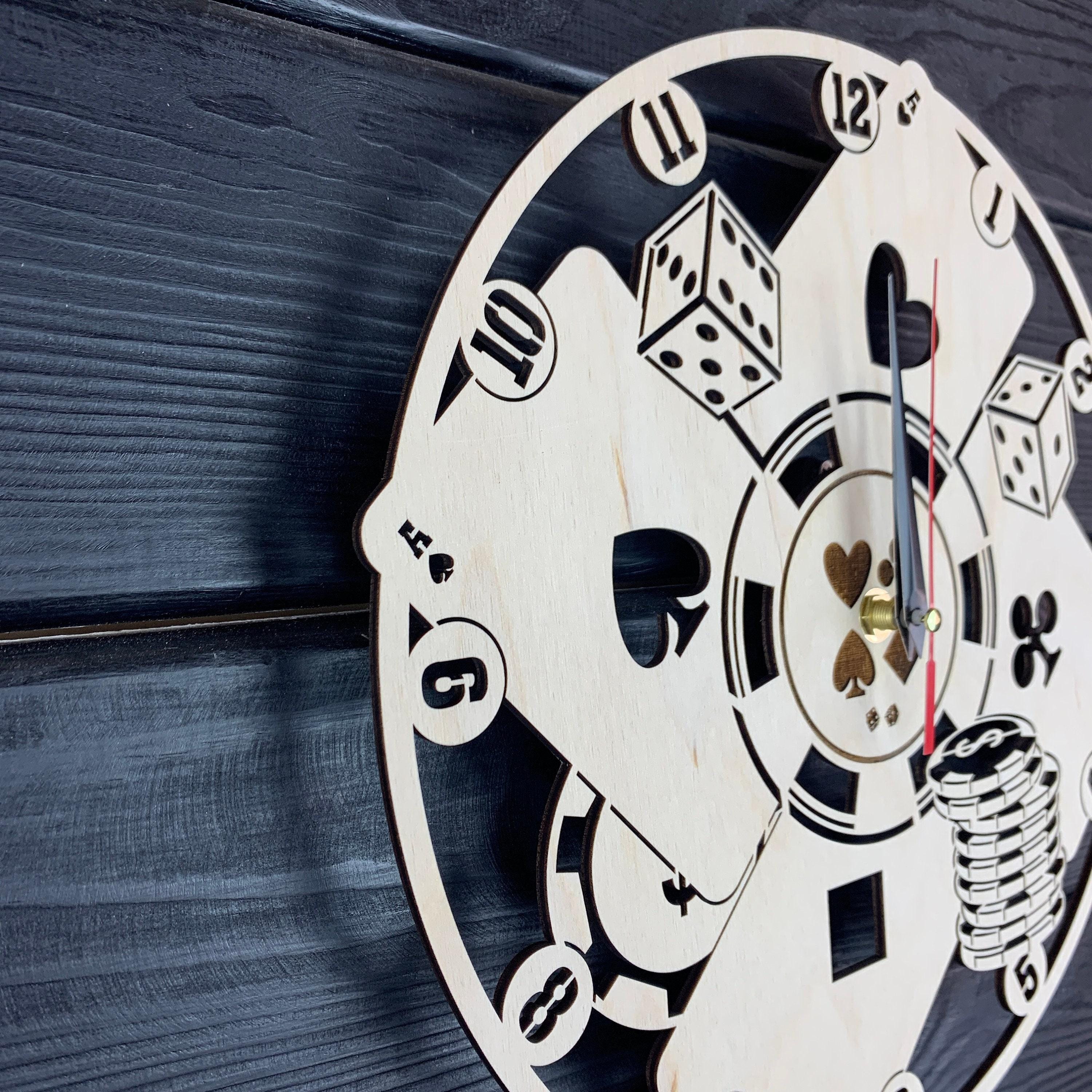 Poker Cards Wood Clock, Casino Wall Decor, Poker Player Gift, Game Room ...
