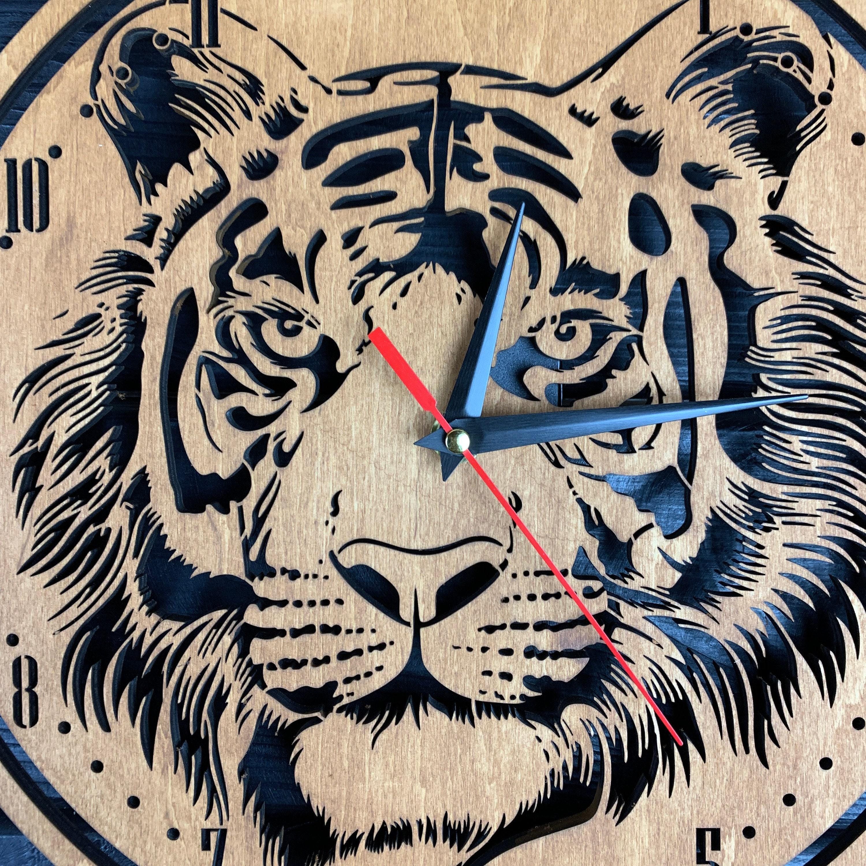 Tiger Wall Clock Wood Gift for Women Girl Tiger Gift 5th Anniversary ...