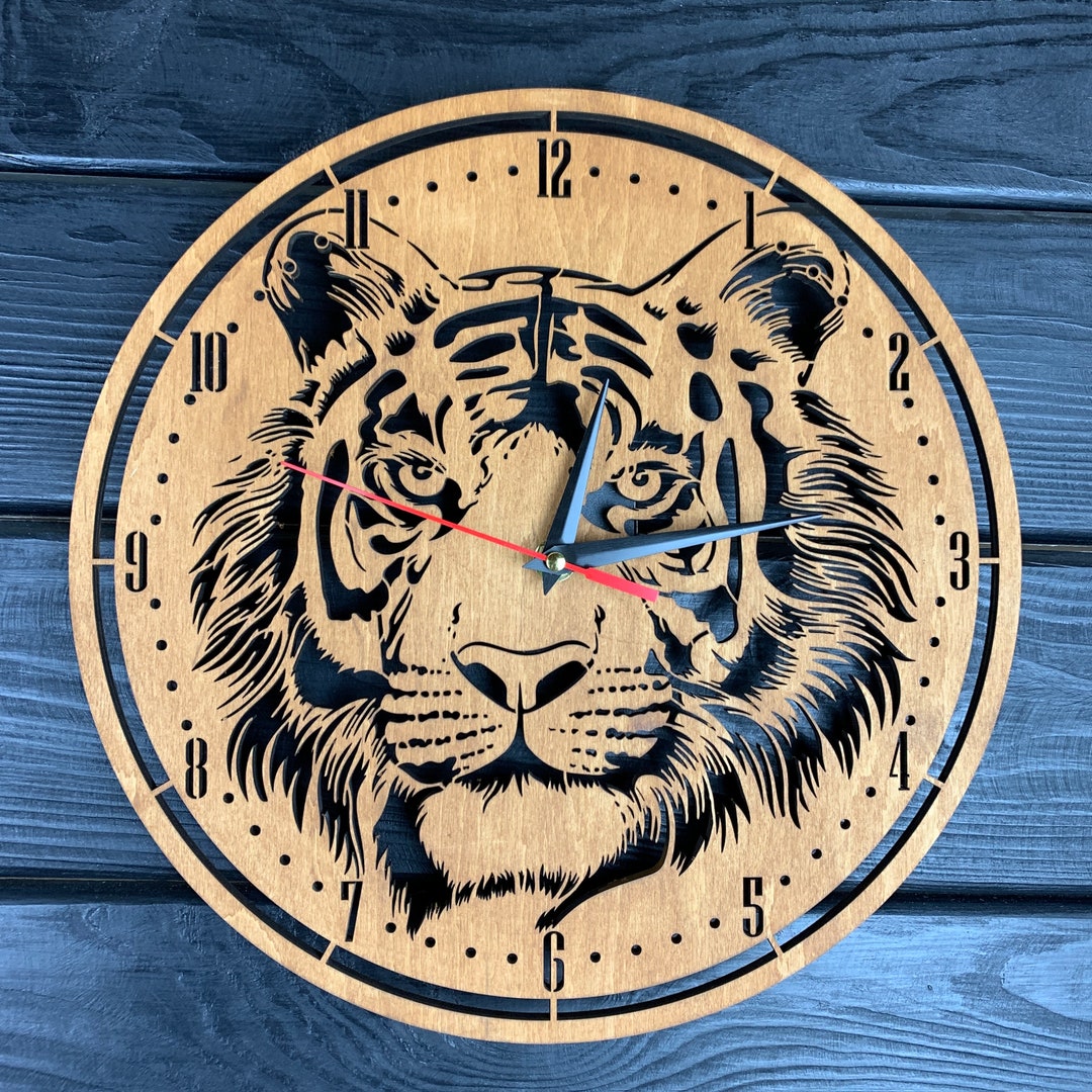 Tiger Wall Clock Wood Gift for Women Girl Tiger Gift 5th Anniversary ...