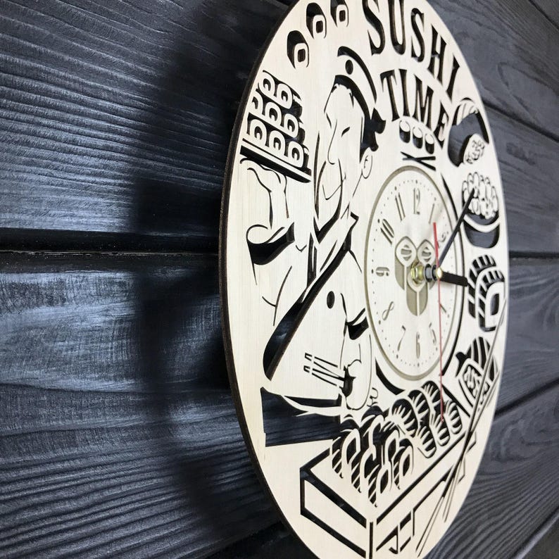 Sushi Wood Wall Clock, Sushi Lover Gift, Laser Cut Personalized Clock ...