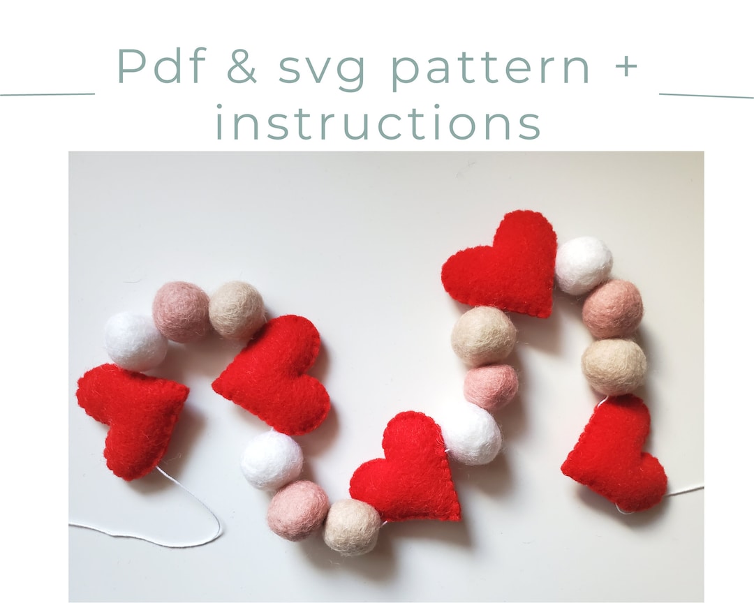 DIY Heart Garland Pdf and Svg Pattern and Instructions, Sew Your Own ...