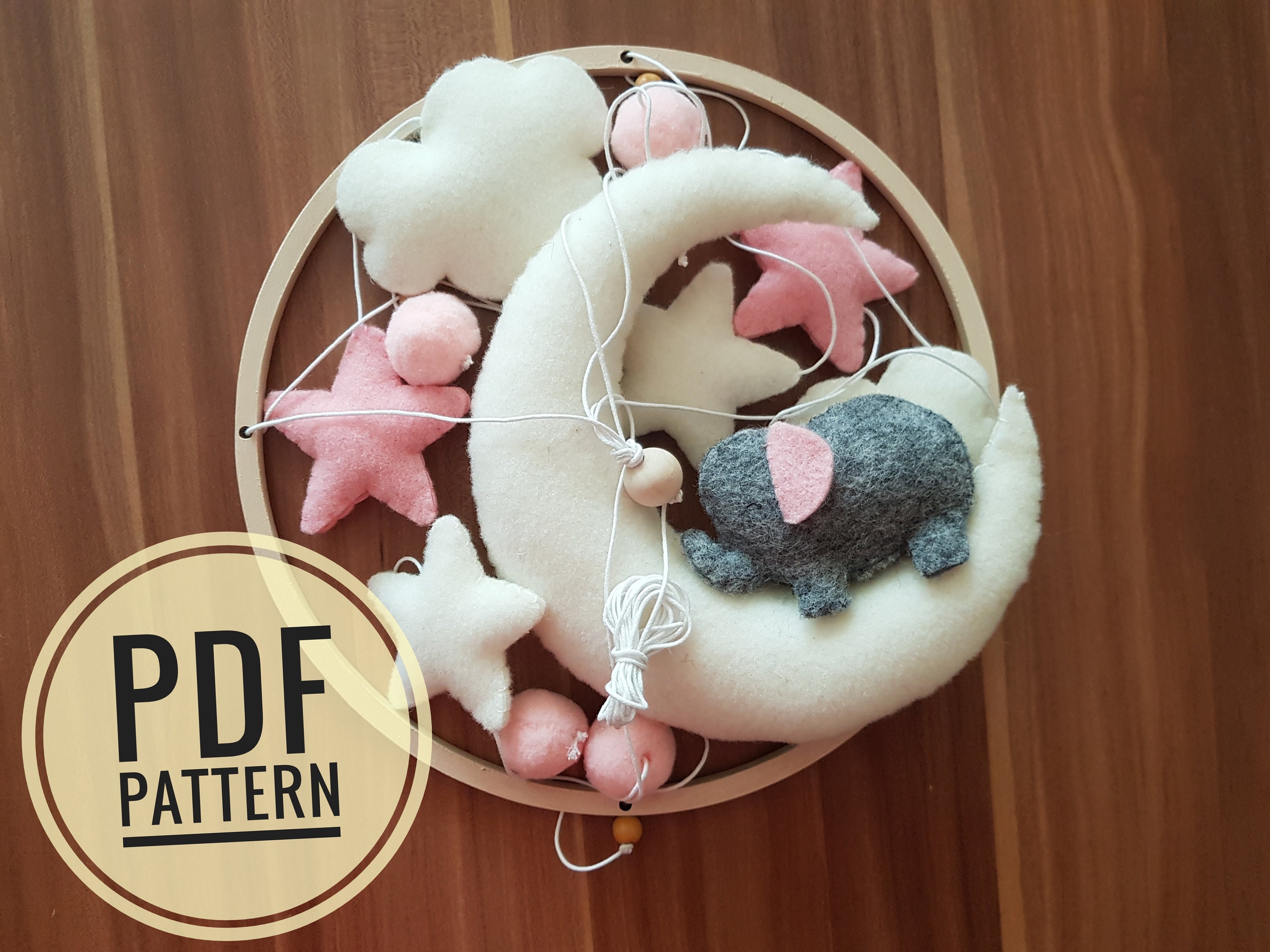 DIY Elephant Baby Mobile Sewing Pattern: Moon, Stars, Cloud (PDF & SVG ...