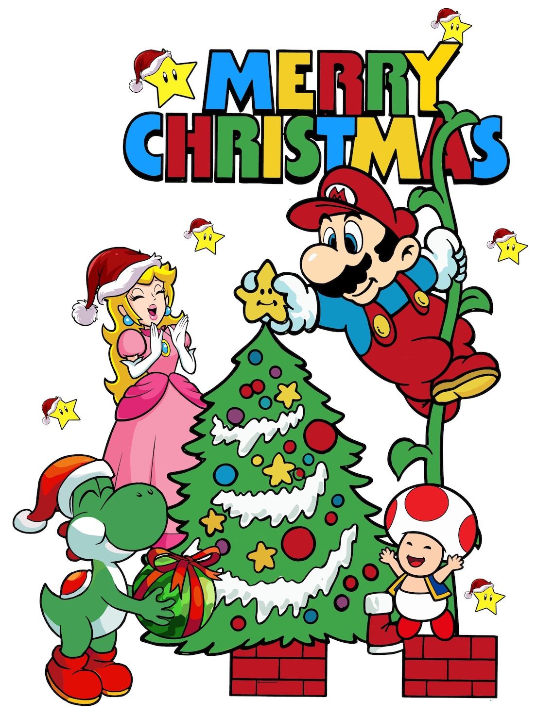 Mario Bross Merry Christmas - Super Mario Christmas- Digital- Tshirt - Etsy