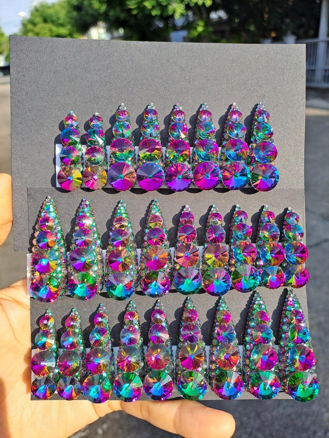 20 XXL Stiletto Press on Nails Gel Full Cover Art Design 3D Green ...