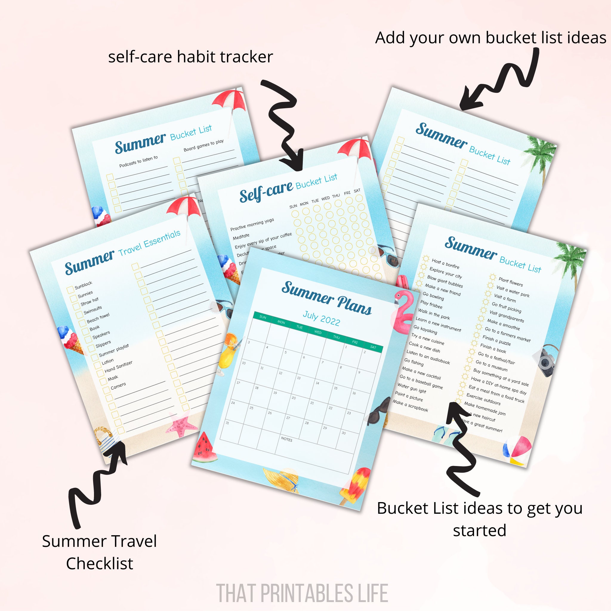 Printable Planner Summer Bucket List Journal Printable Summer Planner ...