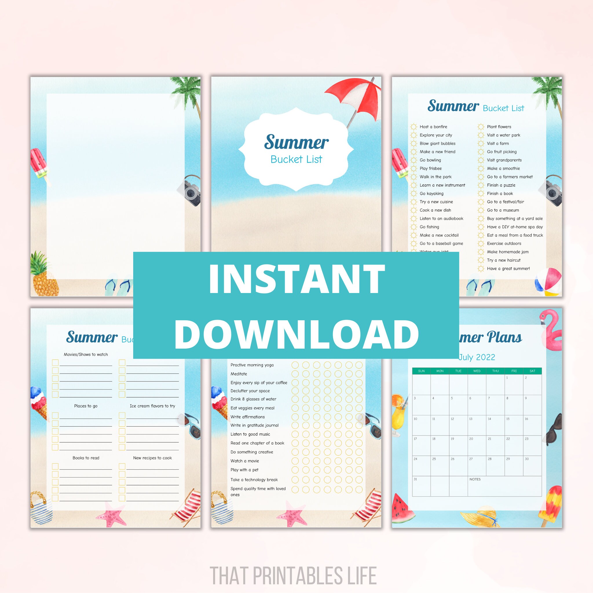 Printable Planner Summer Bucket List Journal Printable Summer Planner ...