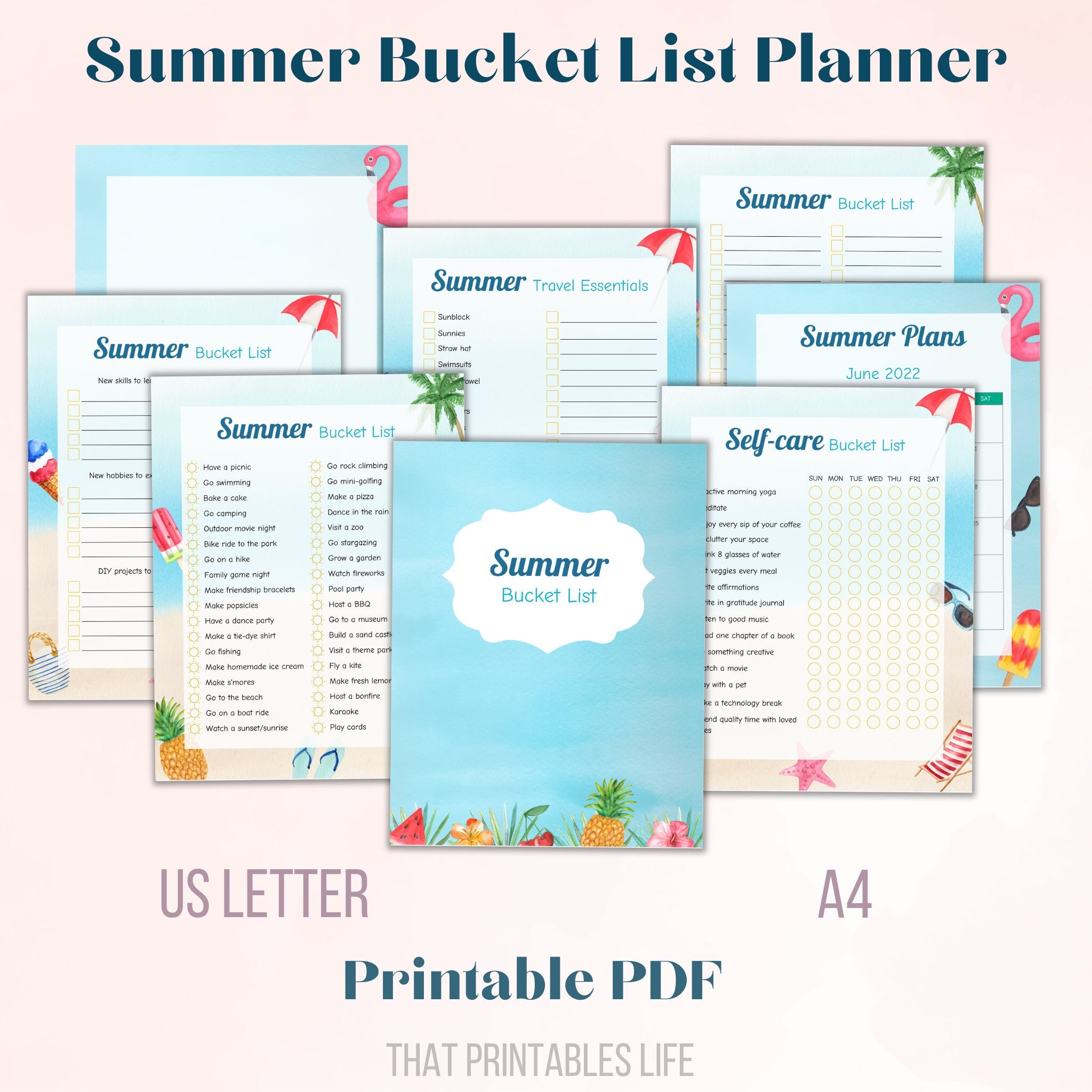 Printable Planner Summer Bucket List Journal Printable Summer Planner ...