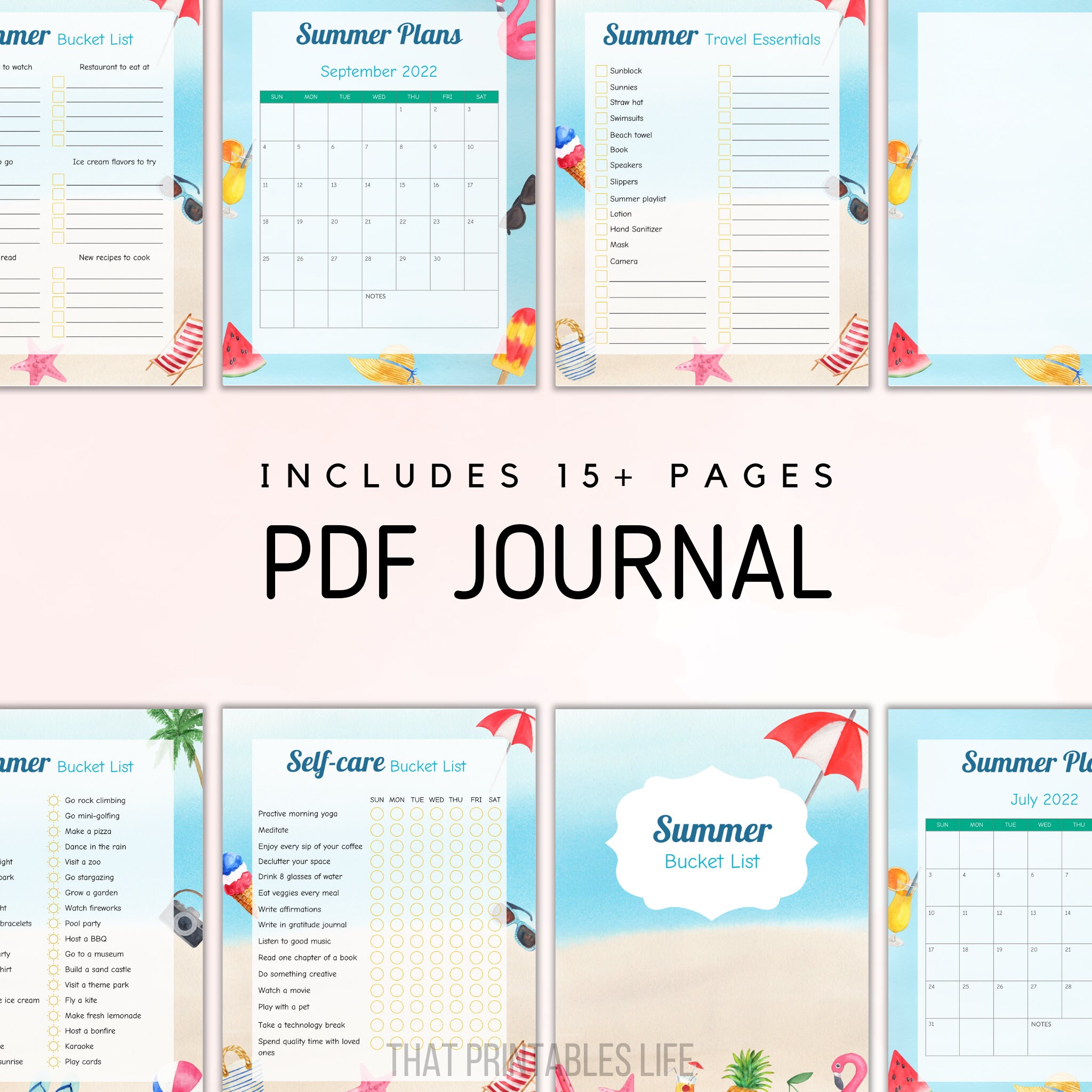 Printable Planner Summer Bucket List Journal Printable Summer Planner ...