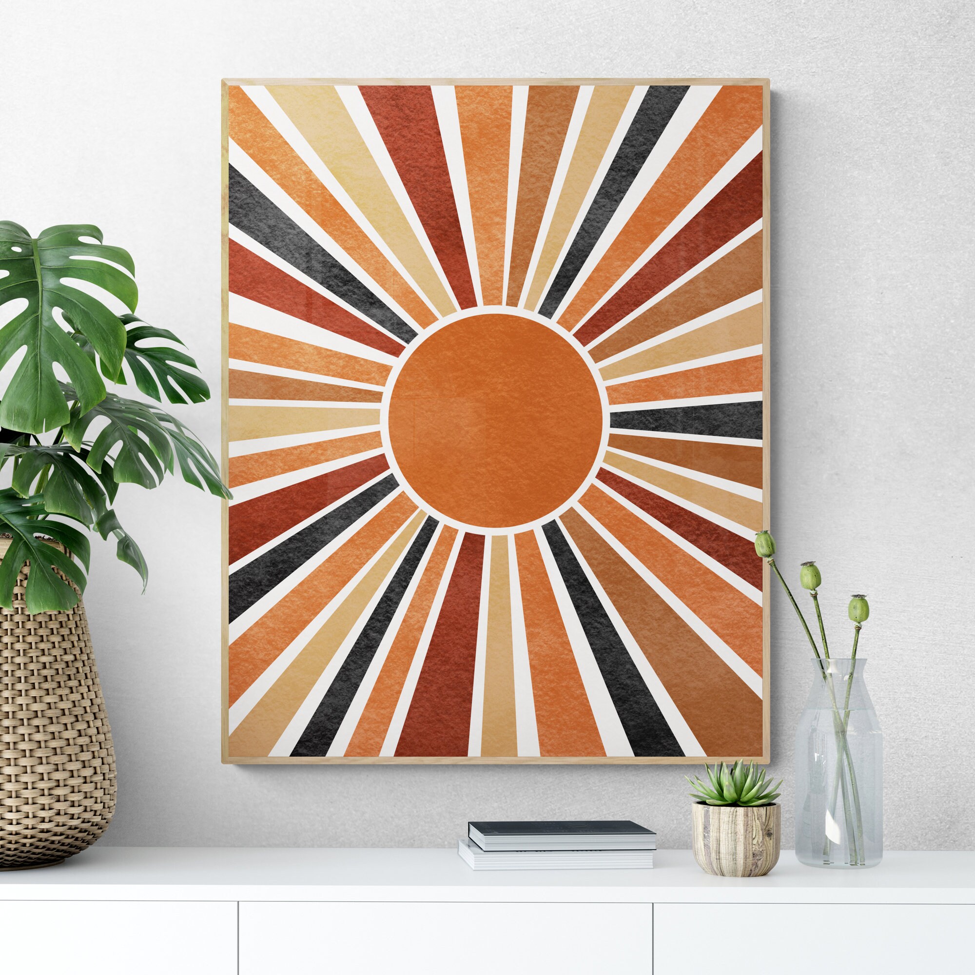 Mid Century Modern Sun Print Printable Geometric Sun Art - Etsy