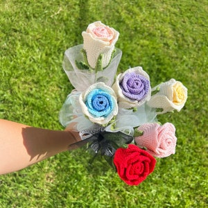 Crochet Rose Bouquet Single Rose Hand Made Personalized - Etsy