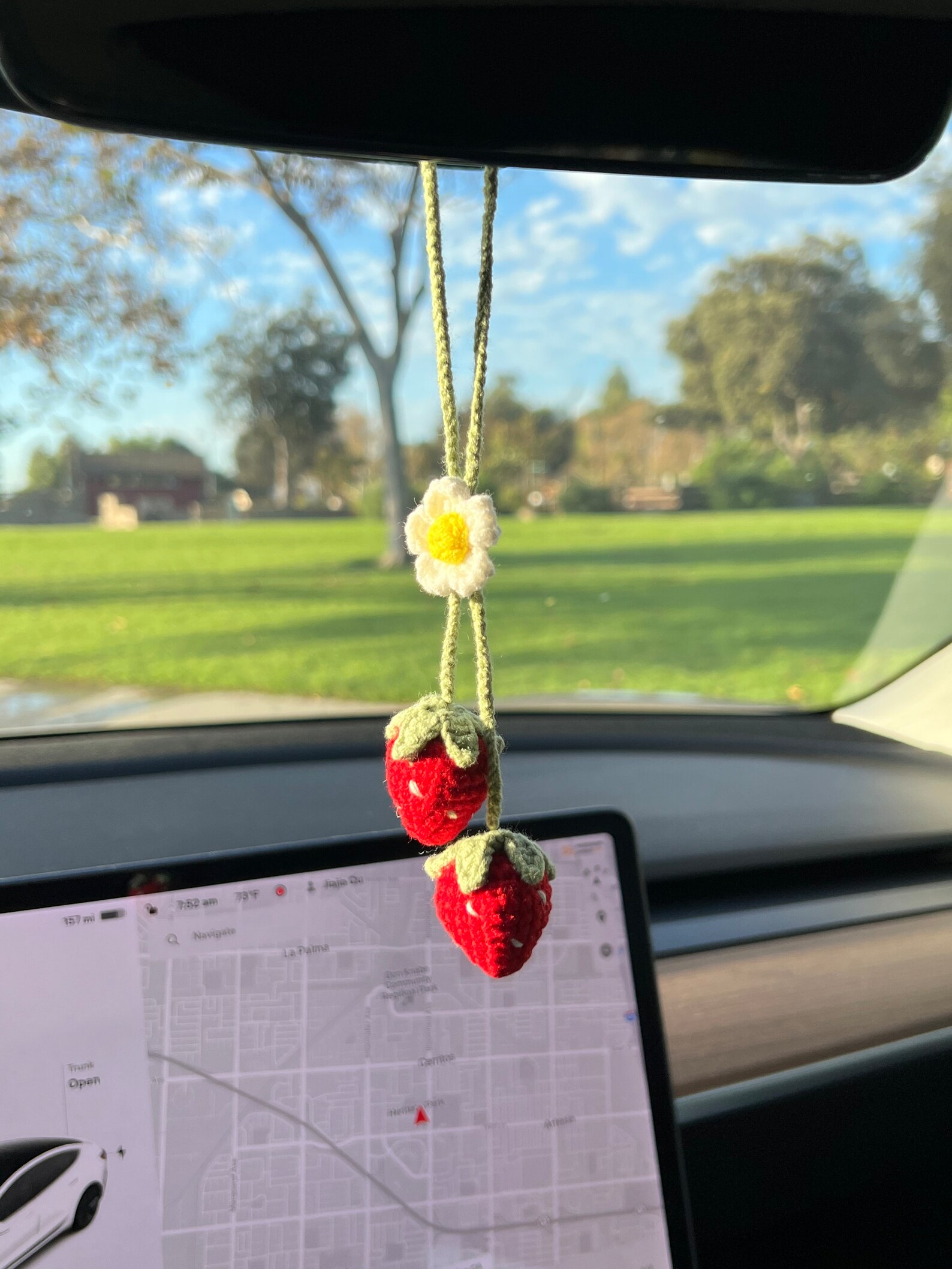 Strawberry Car Mirror Hanging Accessories Crochet Strawberry - Etsy